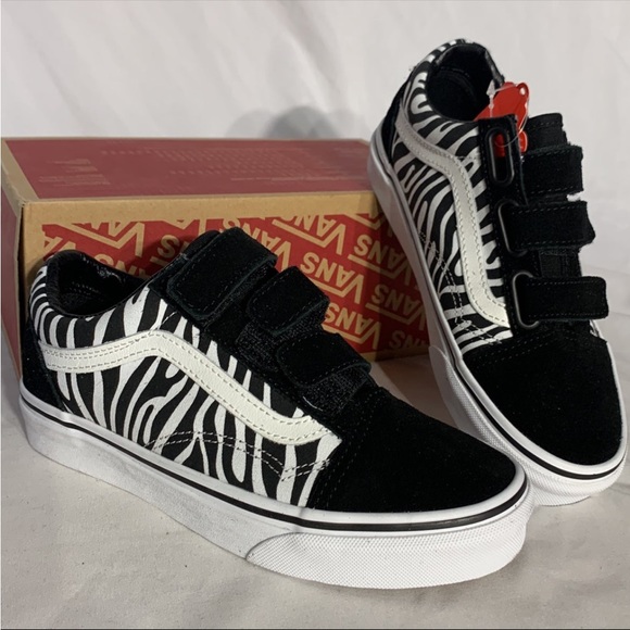 Vans | Shoes | Vans Old Skool Velcro Black White Suede Canvas Zebra ...